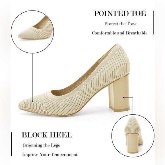Shoes | Coutgo Womens Chunky Highblock Heel Knit Pointed Toe Shoes Nwot ...